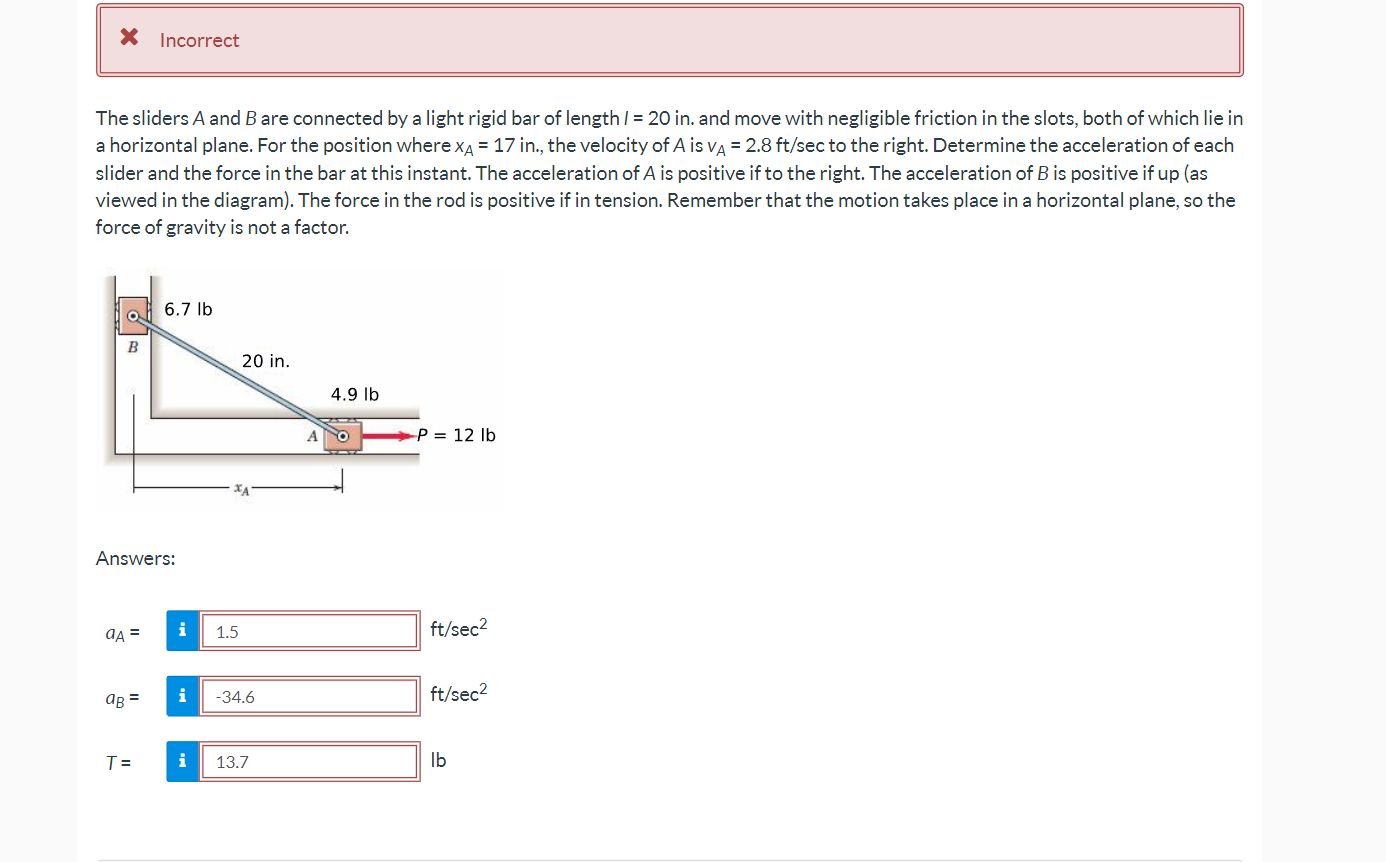 Solved The sliders A and B are connected by a light rigid | Chegg.com