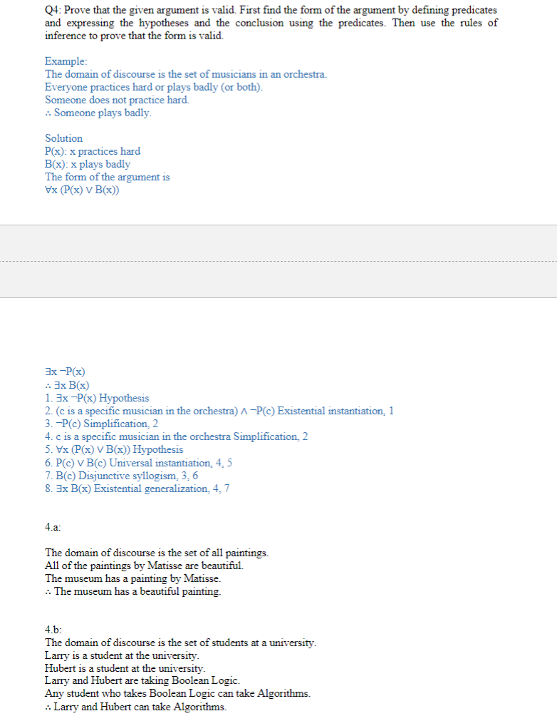 Solved Q4 Prove That The Given Argument Is Valid First 2125