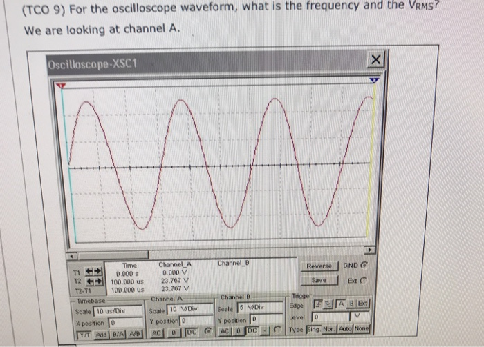 Solved TCO 9) For the oscilloscope waveform, what is the | Chegg.com