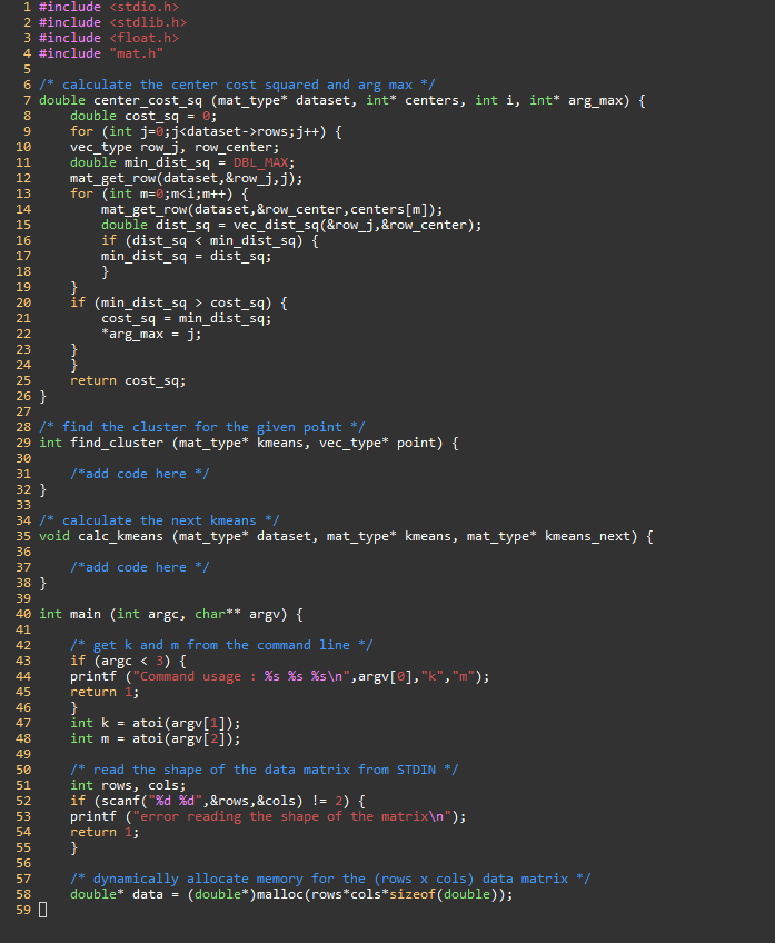Solved Fill in the code for the find_cluster and calc_kmeans | Chegg.com