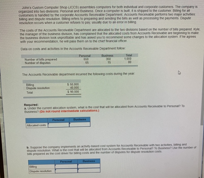 Solved John's Custom Computer Shop (JCCS) assembles | Chegg.com