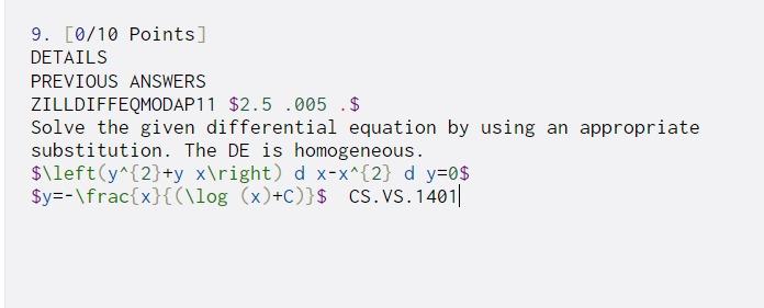 Solved 9. [0/10 Points] DETAILS PREVIOUS ANSWERS | Chegg.com