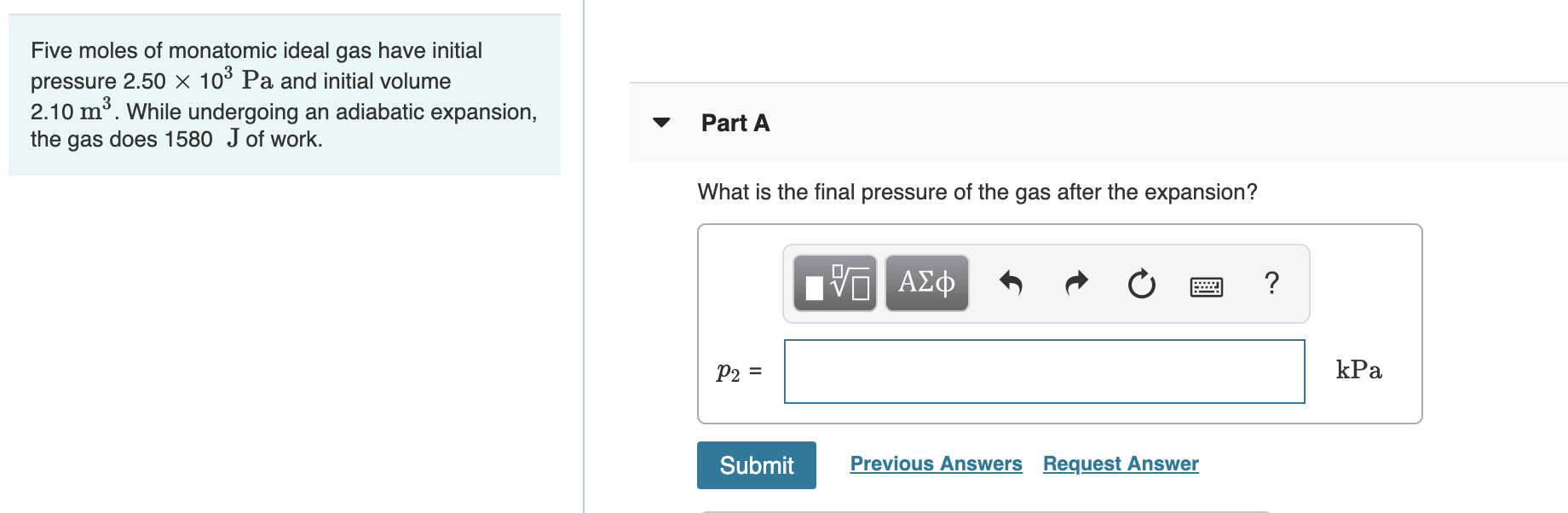 Solved Five moles of monatomic ideal gas have initial | Chegg.com