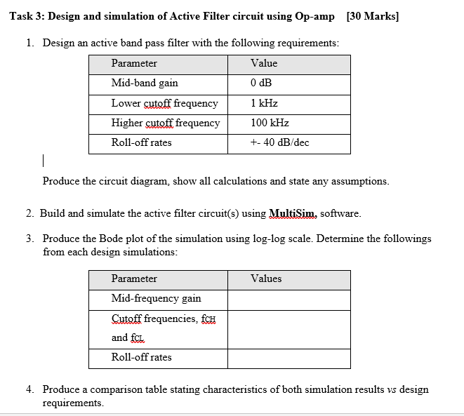 Solved Task 3: Design and simulation of Active Filter | Chegg.com
