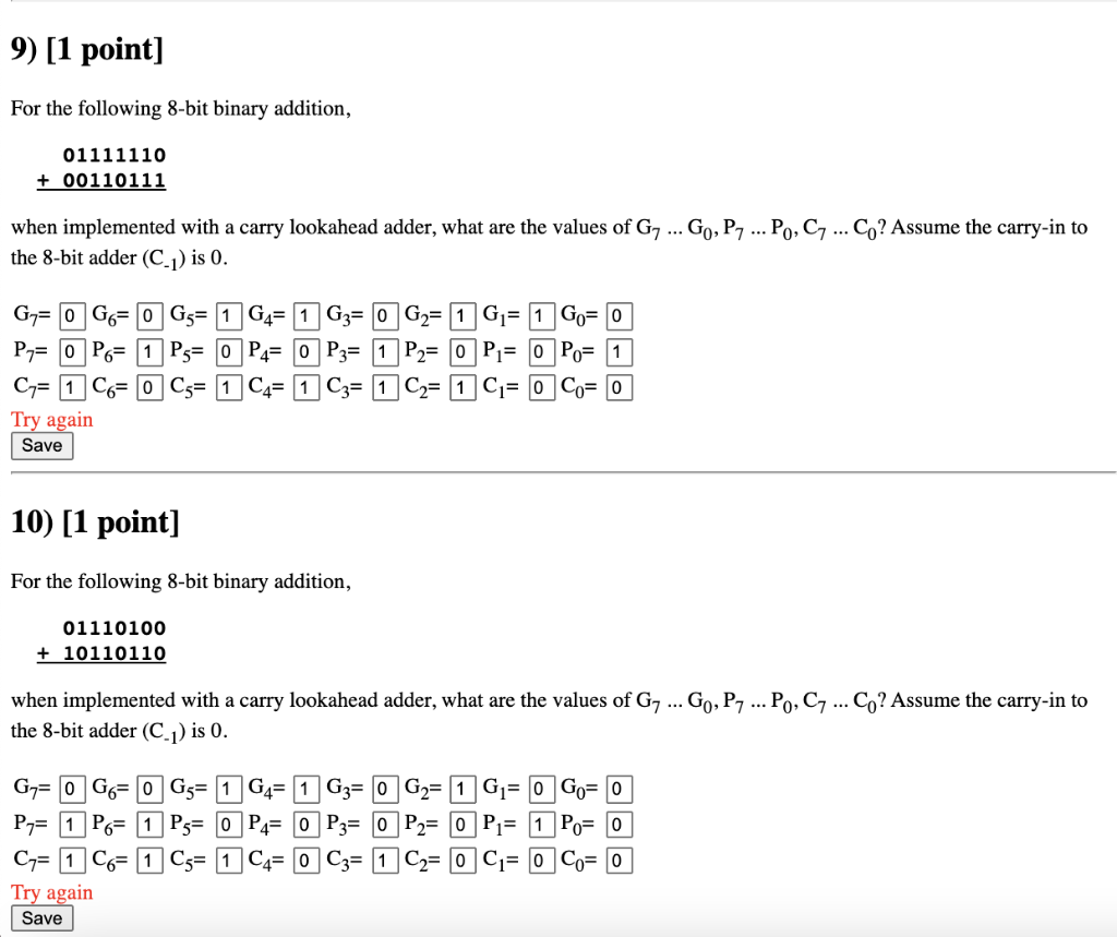 Solved 9) [1 point] For the following 8-bit binary addition, | Chegg.com