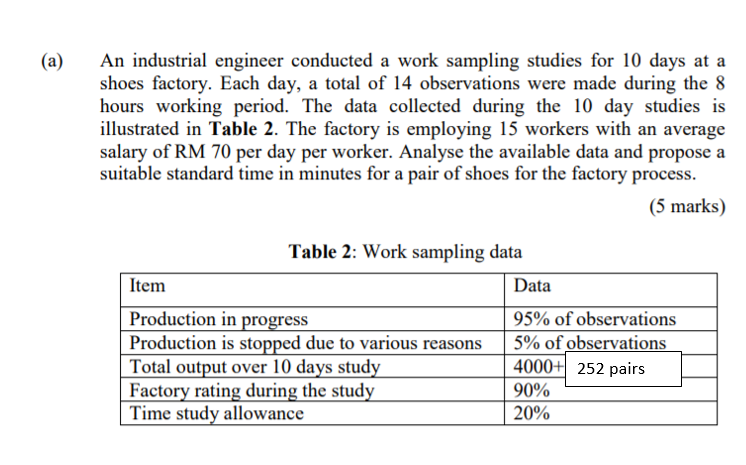 Solved (a) An industrial engineer conducted a work sampling | Chegg.com