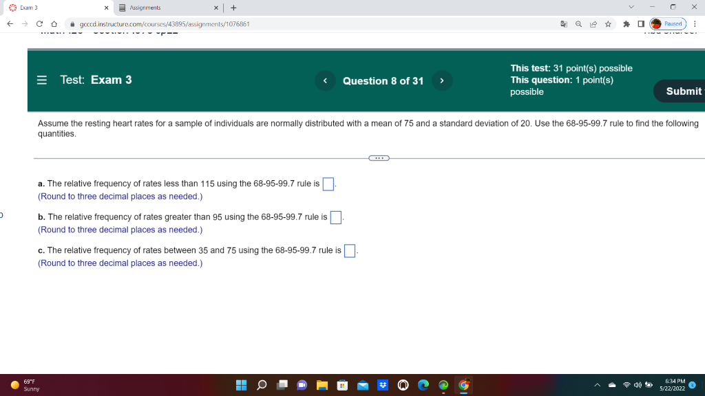 Solved D Exam 3 ← → Co X Assignments 0 | Chegg.com