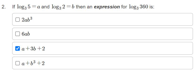 Solved If log35=a and log32=b ﻿then an expression for | Chegg.com