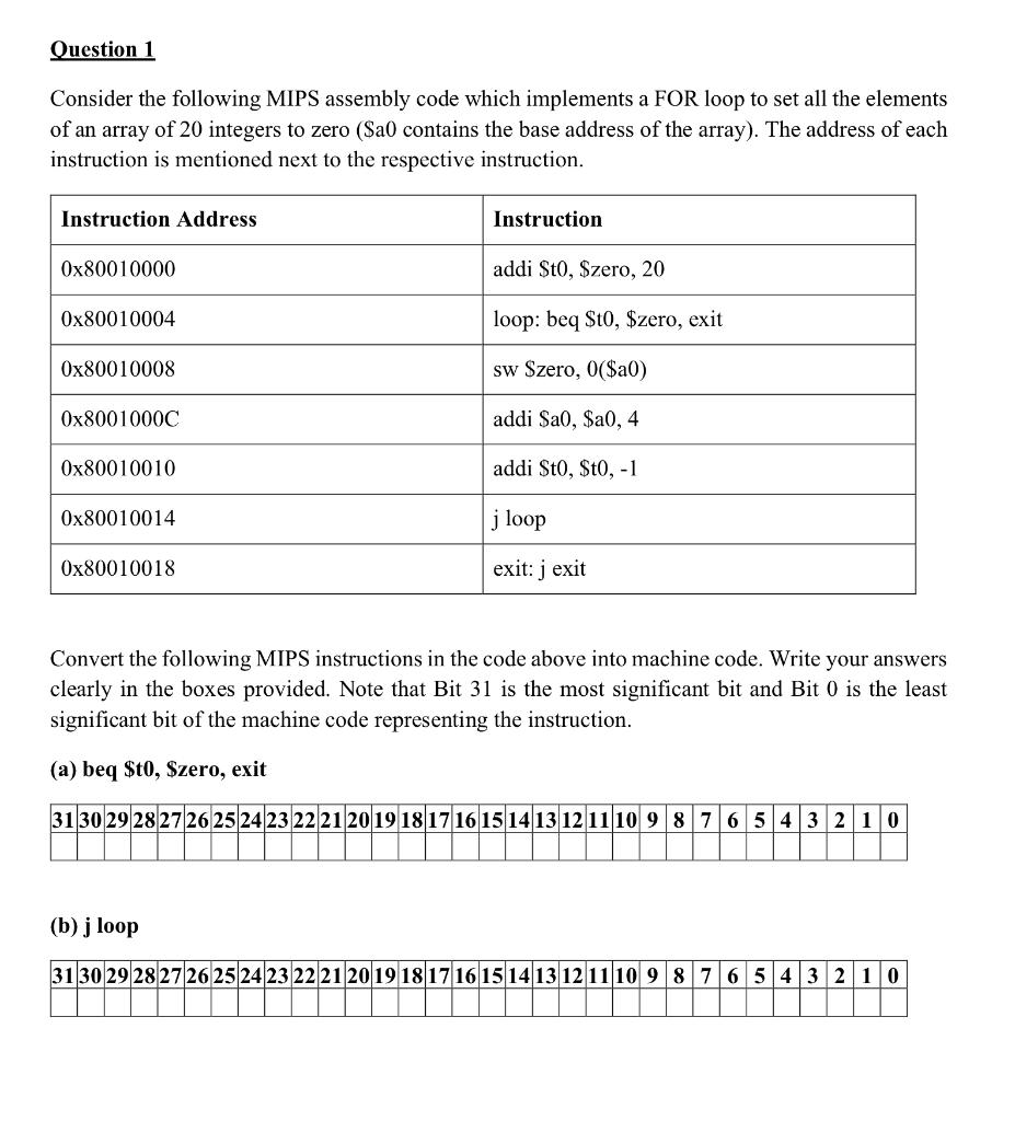 Solved Question 1 Consider the following MIPS assembly code | Chegg.com