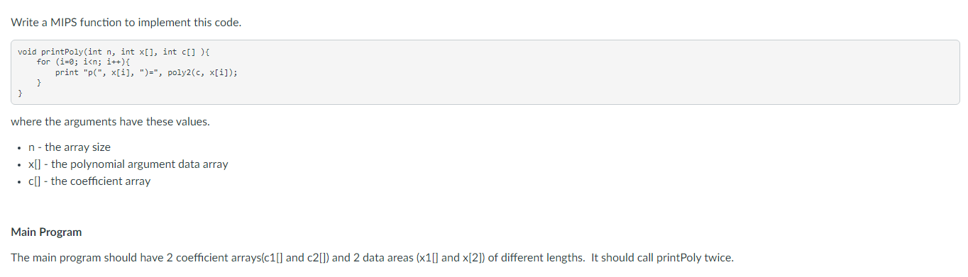 Solved Write a MIPS function to implement this code. void | Chegg.com