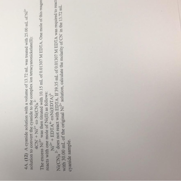 Solved 4A. (12) A cyanide solution with a volume of 13.72 mL | Chegg.com