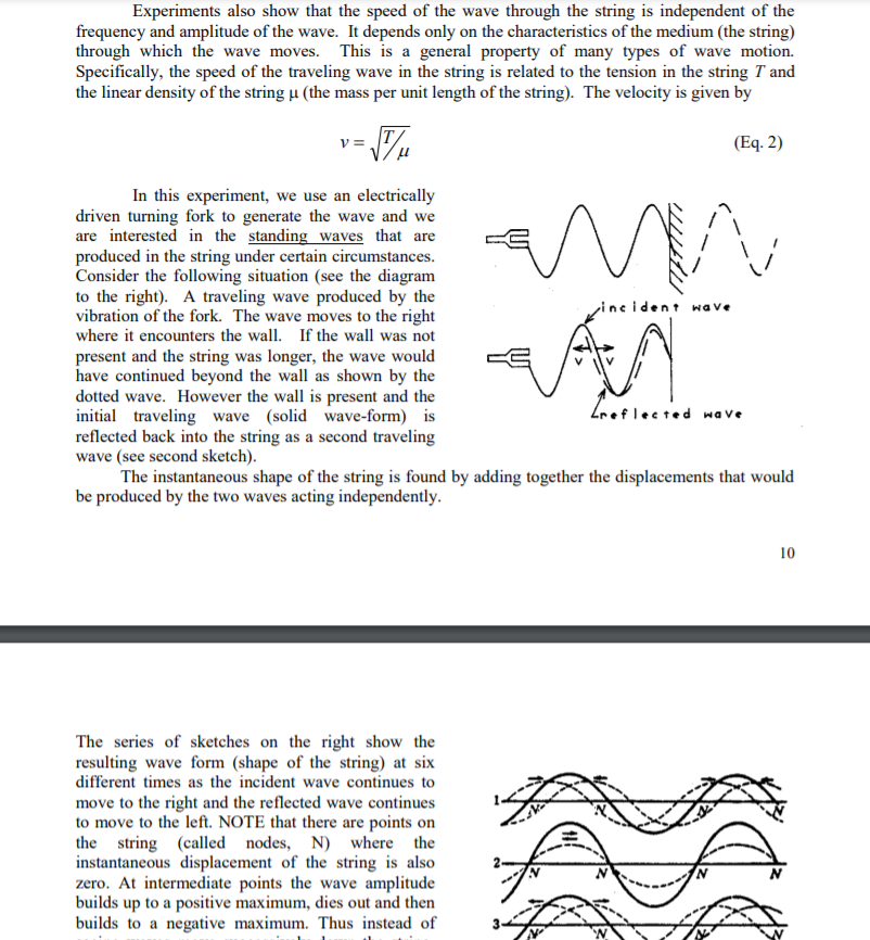 EXPERIMENT 01 THE FORMATION OF STANDING WAVES | Chegg.com