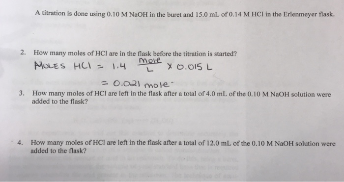 Solved A titration is done using 0.10 M NaOH in the buret | Chegg.com