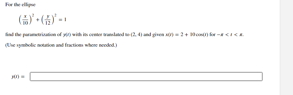 Solved For the ellipse (10x)2+(12y)2=1 find the | Chegg.com