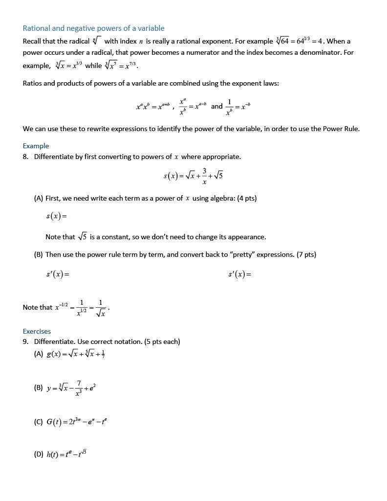 Solved Rational and negative powers of a variable Recall | Chegg.com