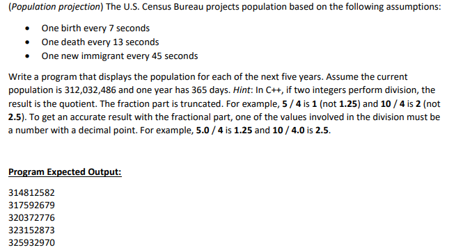 Solved (Population projection) The U.S. Census Bureau | Chegg.com
