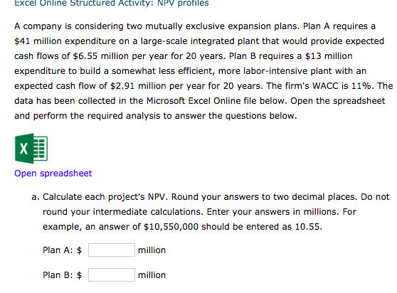 Solved Excel Online Structured Activity: NPV profiles A | Chegg.com