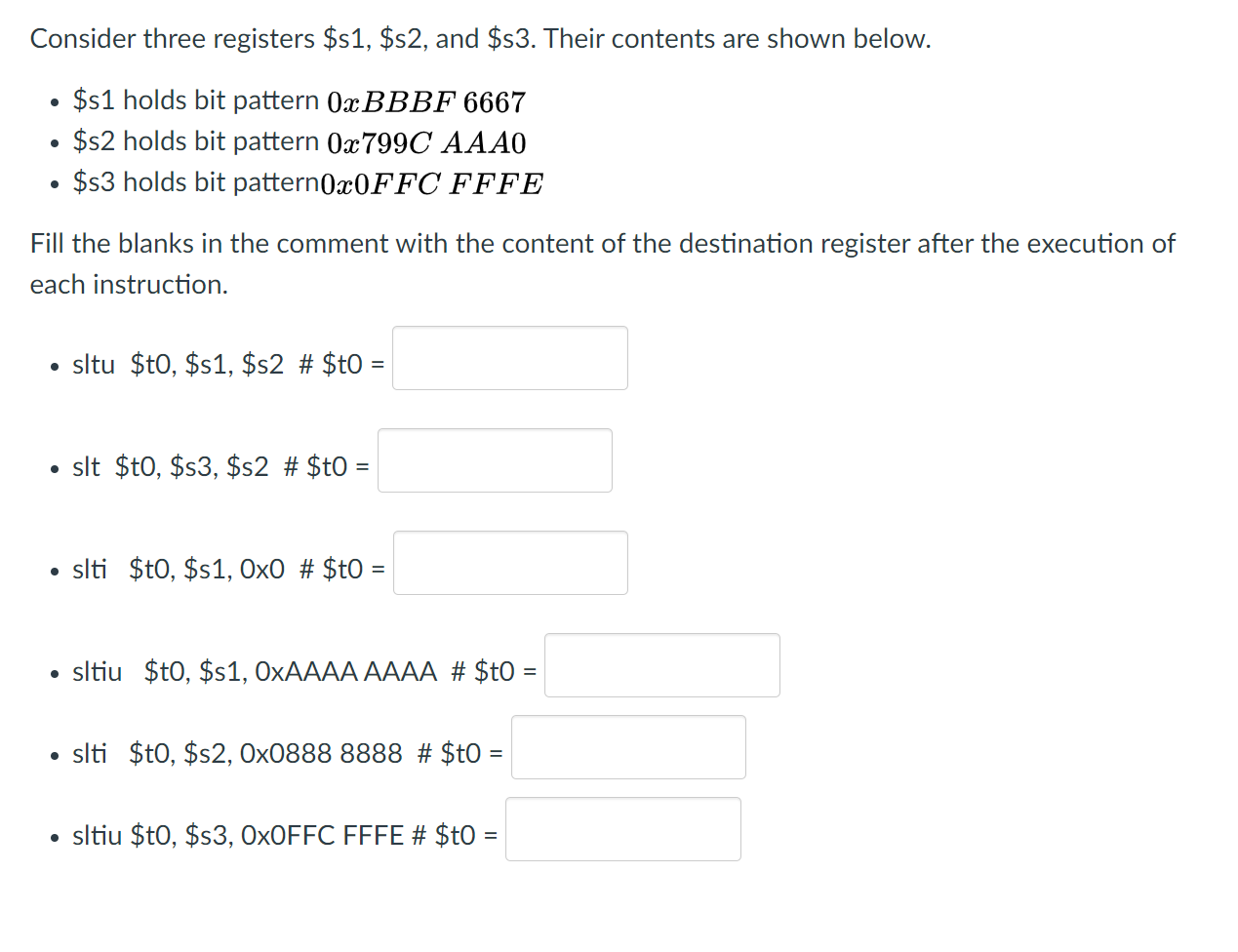 Consider three registers $s1, $s2, and $s3. Their | Chegg.com