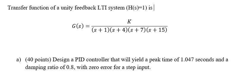 Solved Transfer function of a unity feedback LTI system | Chegg.com