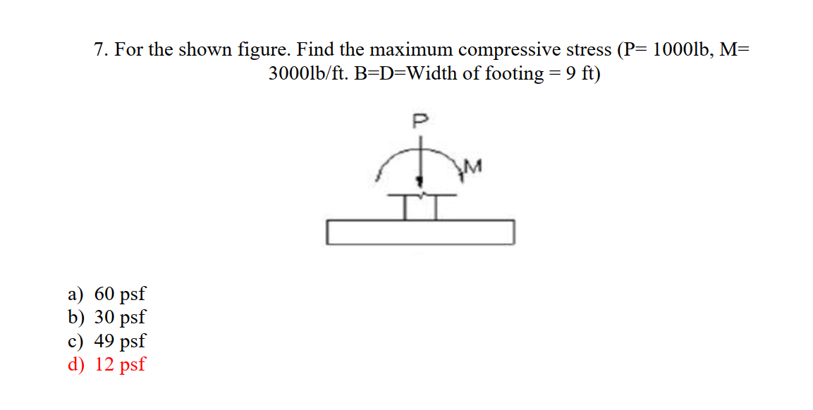 Solved 7. For the shown figure. Find the maximum compressive | Chegg.com