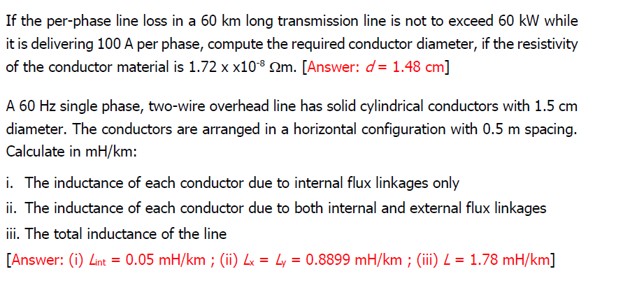 Solved If the per-phase line loss in a 60 km long | Chegg.com
