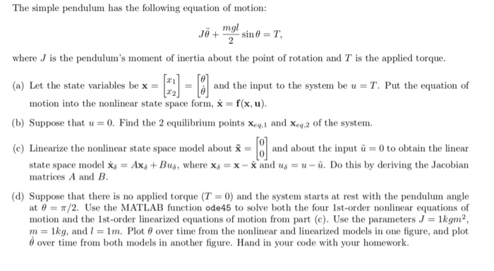 The simple pendulum has the following equation of | Chegg.com