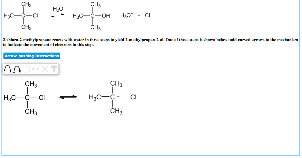 Solved CH3 CH3 H20 17 H3C—C—CI H3C-C -OH H3O+ + CI CH3 CH3 | Chegg.com
