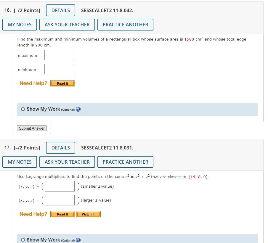 Solved Find the maximum and minimum volumes of a rectangular | Chegg.com Solved Find the maximum and minimum volumes of a rectangular | Chegg.com