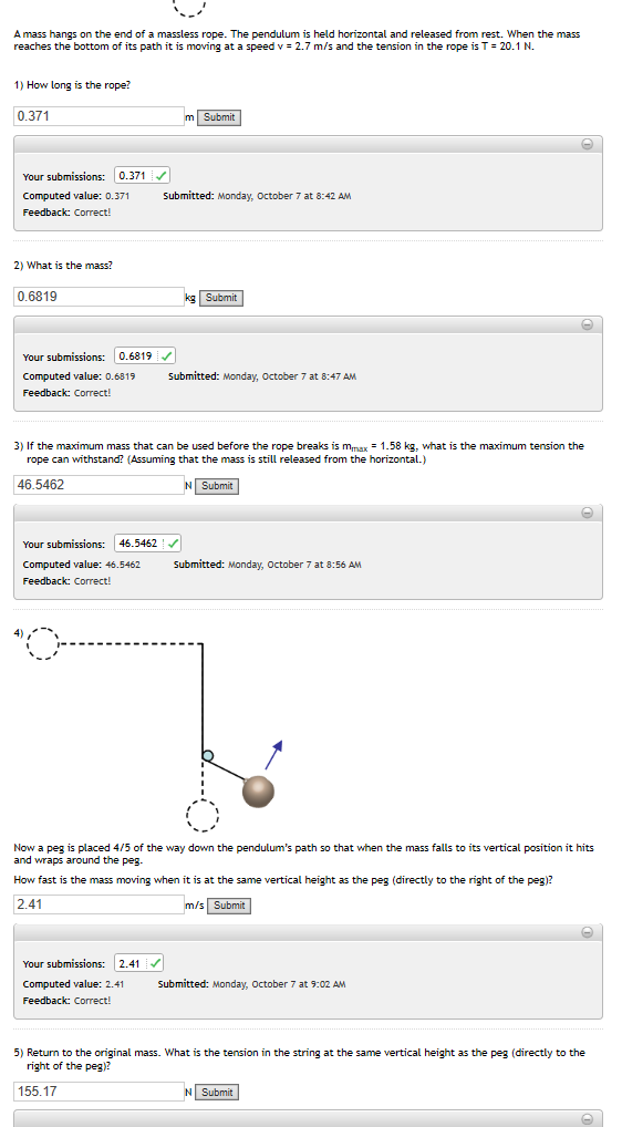 Solved A mass hangs on the end of a massless rope. The | Chegg.com