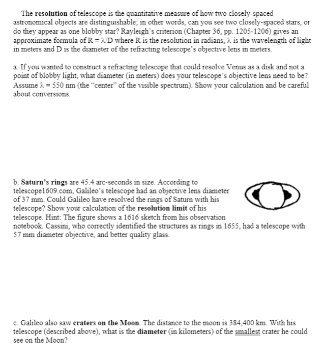 Solved The resolution of telescope is the quantitative | Chegg.com