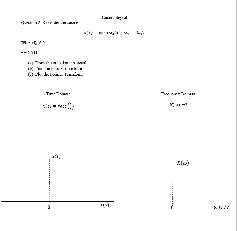 Solved Cosine Signal Question 2. Consider the cosine | Chegg.com