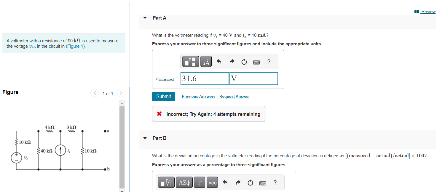 Solved What is the voltmeter reading if vs=40 V and is=10 mA | Chegg.com