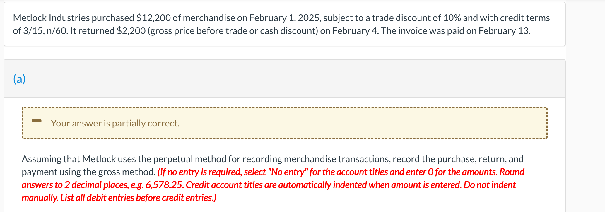 Solved Metlock Industries purchased $12,200 of merchandise | Chegg.com