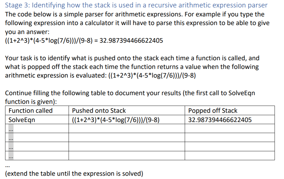 Stage 3: Identifying how the stack is used in a | Chegg.com
