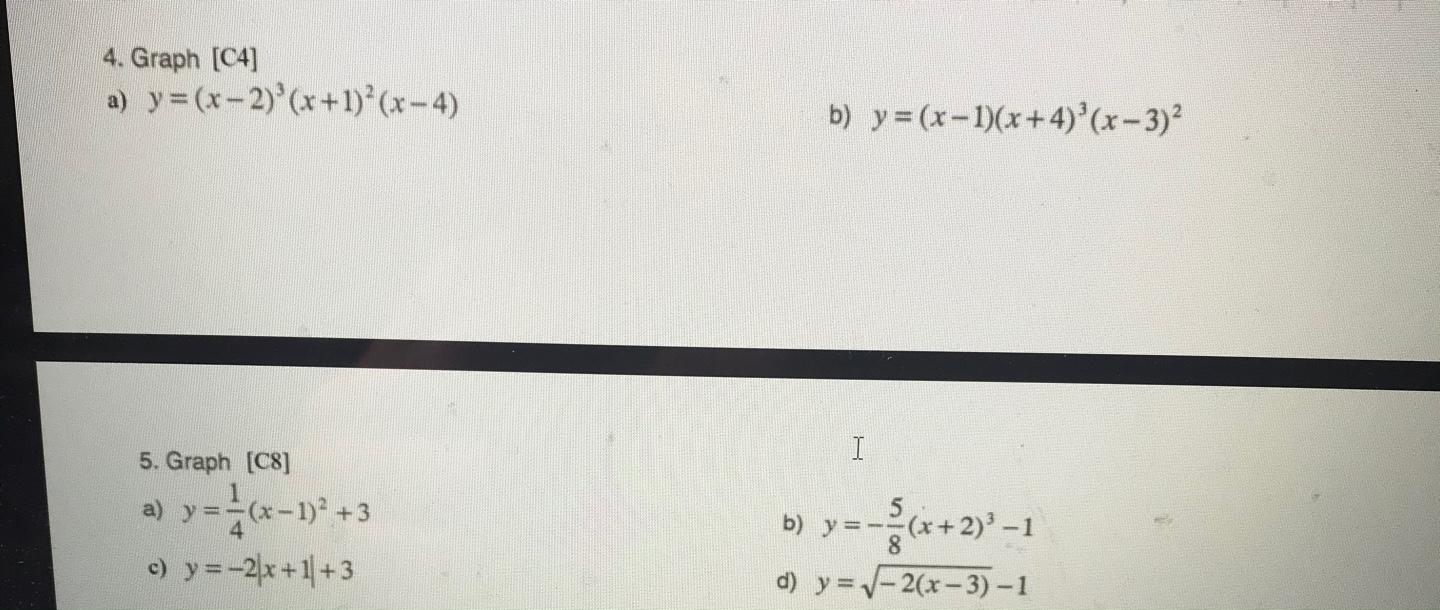 Solved 4. Graph (C4) a) y=(x - 2)(x+1)? (x-4) b) y = | Chegg.com