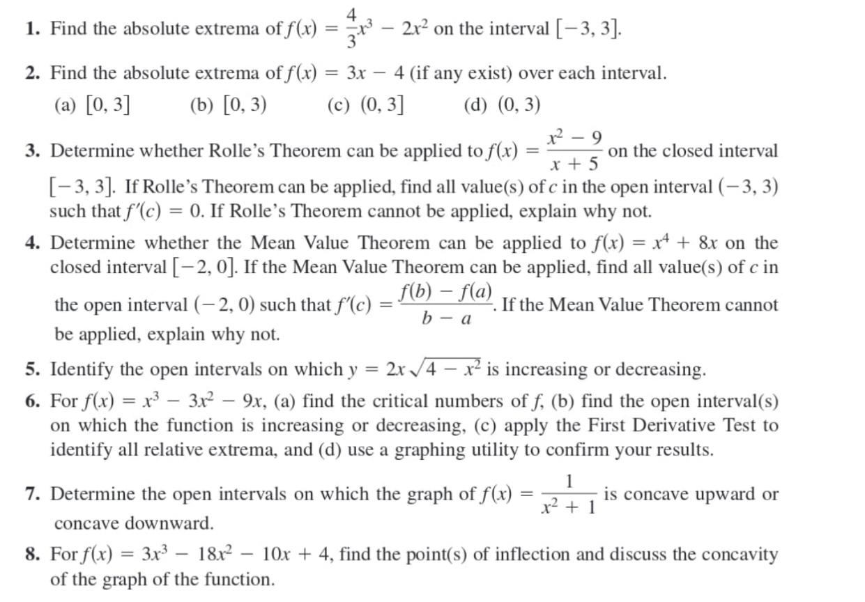 Solved 1. Find the absolute extrema of f(x)=34x3−2x2 on the | Chegg.com