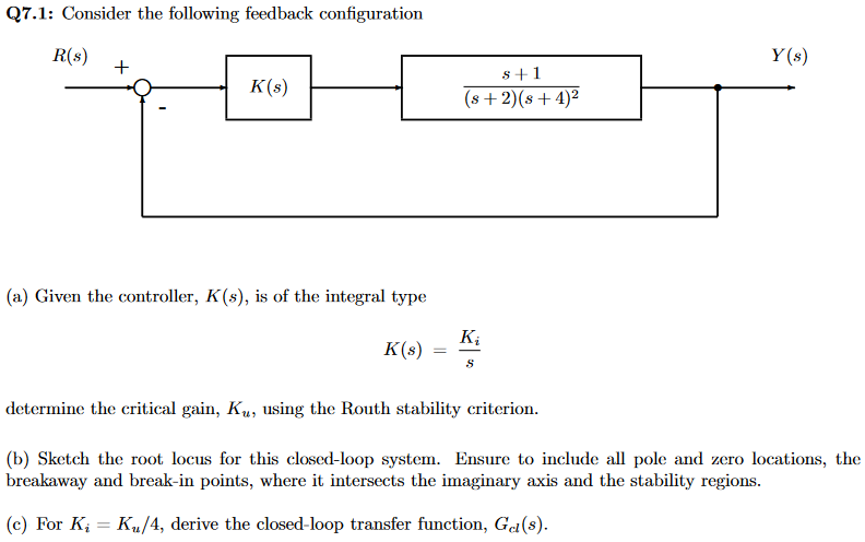 Q7.1: Consider the following feedback configuration | Chegg.com