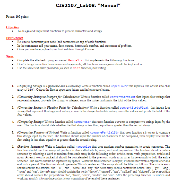 Solved CIS2107_Lab08: "Manual" Points: 100 points Objective | Chegg.com