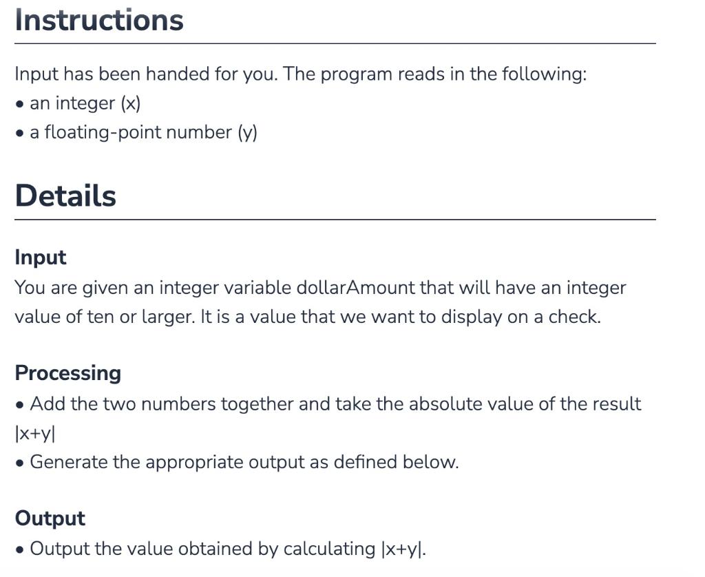 Solved Input has been handed for you. The program reads in | Chegg.com