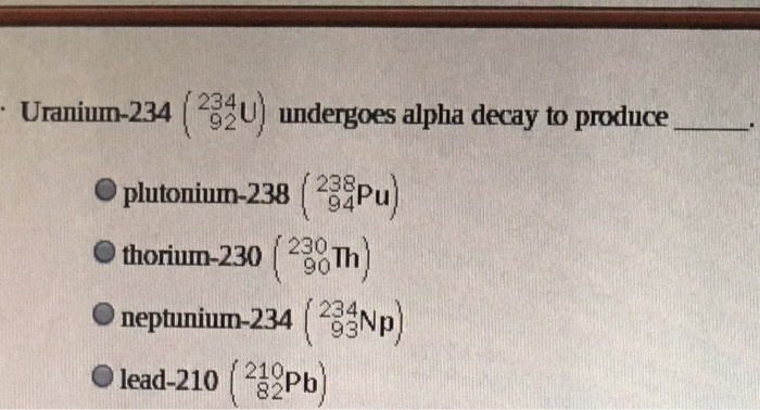 Solved Uranium-234 ( 2 U) undergoes alpha decay to produce | Chegg.com