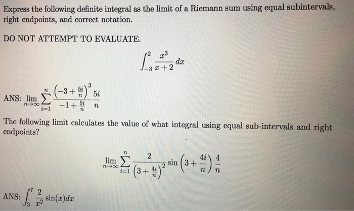 Solved Express the following definite integral as the limit | Chegg.com