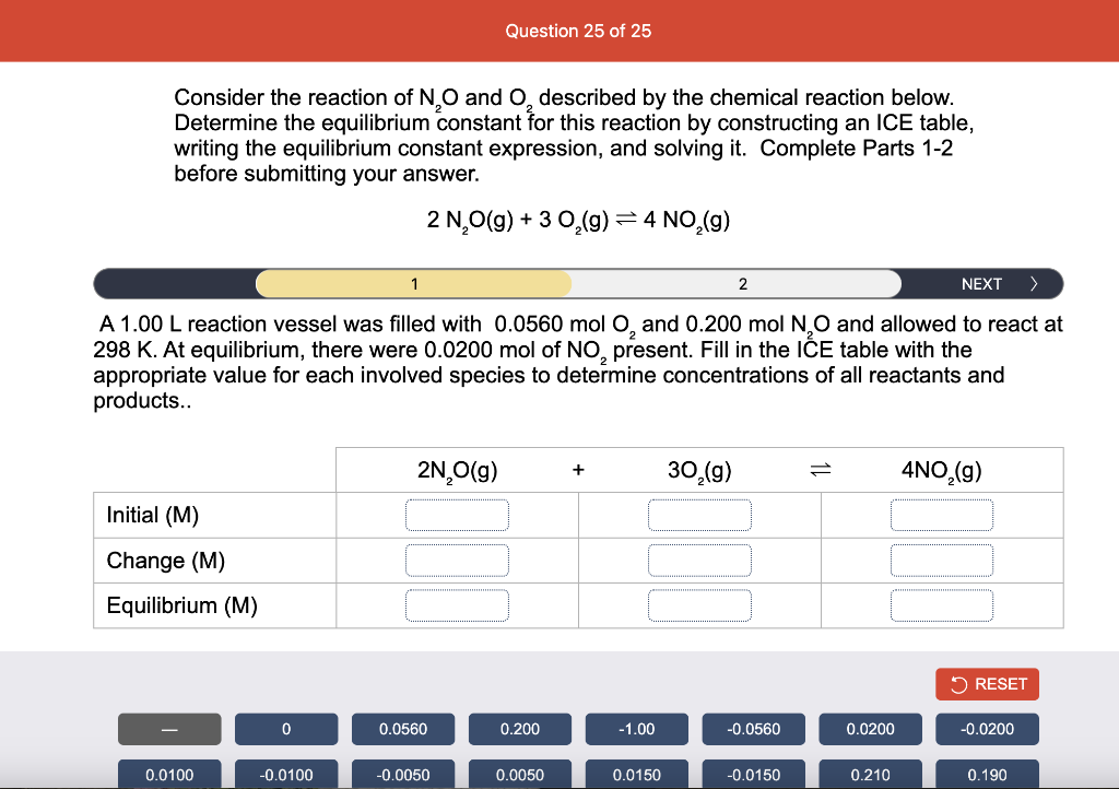 Solved Consider the reaction of N2O and O2 described by the | Chegg.com