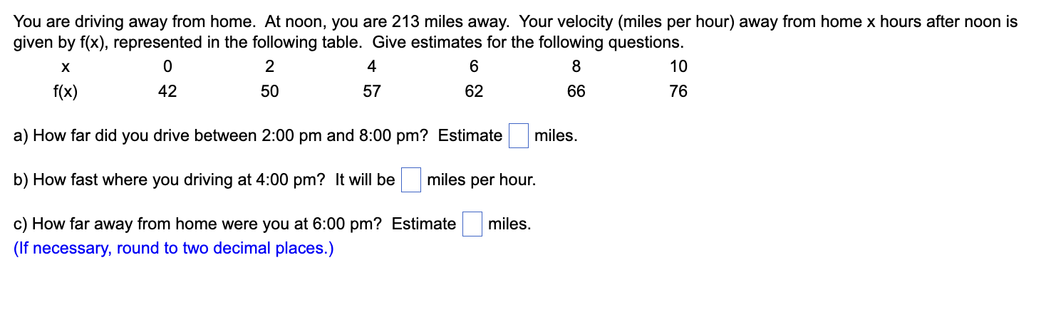 Solved You are driving away from home. At noon, you are 213 | Chegg.com