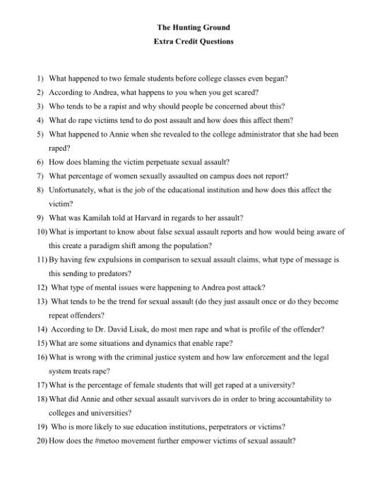 The Hunting Ground Extra Credit Questions 1) What | Chegg.com