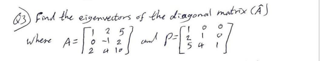 Solved Q3) Find the eigenvectors of the diagonal matrix (A^) | Chegg.com