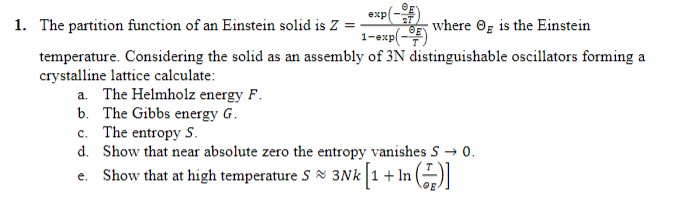 Solved The partition function of an Einstein solid is | Chegg.com