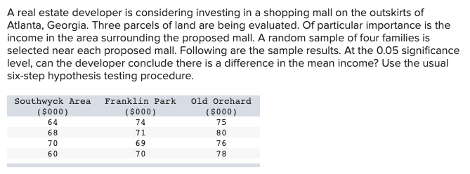 Solved A real estate developer is considering investing in a | Chegg.com