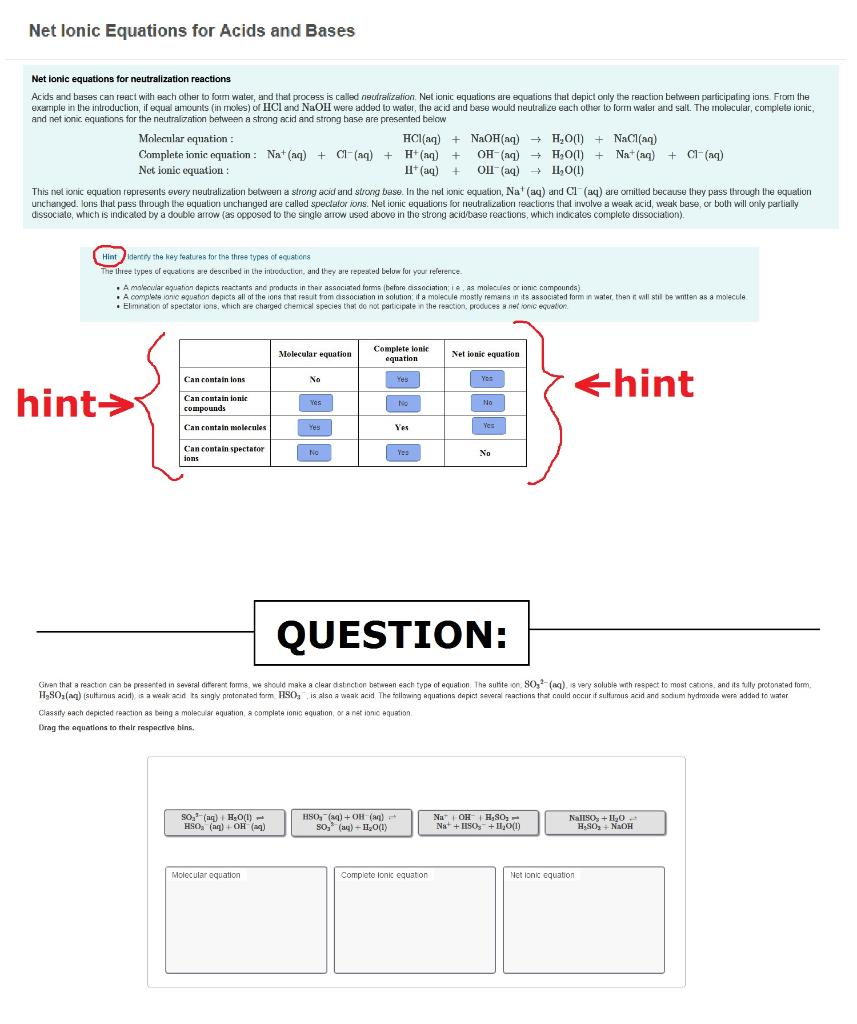 Solved Net lonic Equations for Acids and Bases Net ionic | Chegg.com
