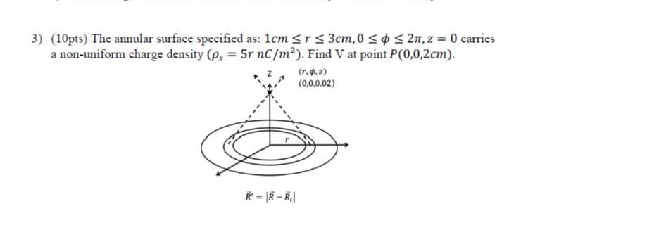 Solved 3) (10pts) The annular surface specified as: 1cm Srs | Chegg.com