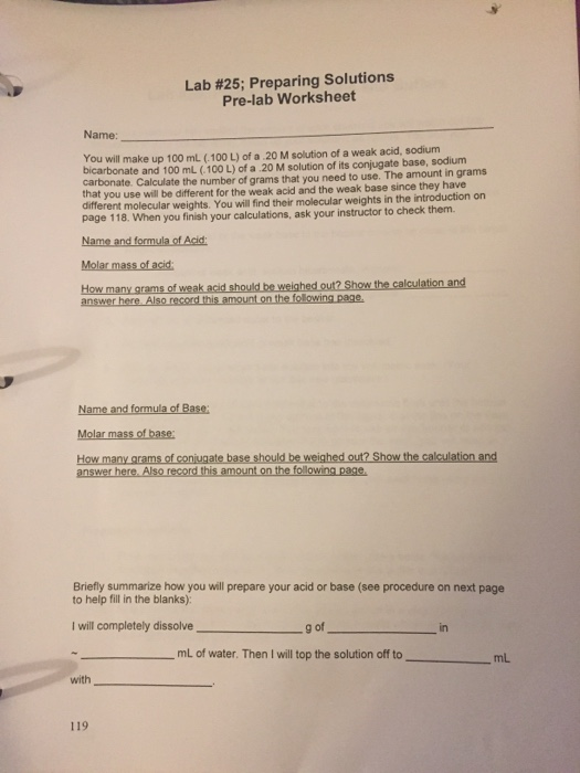 Solved Lab #25: Preparing Solutions Pre-lab Worksheet Name: | Chegg.com